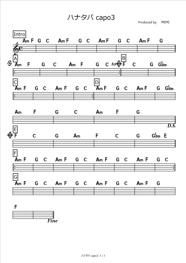 ハナタバ capo3 | MIMI | コード進行さくら